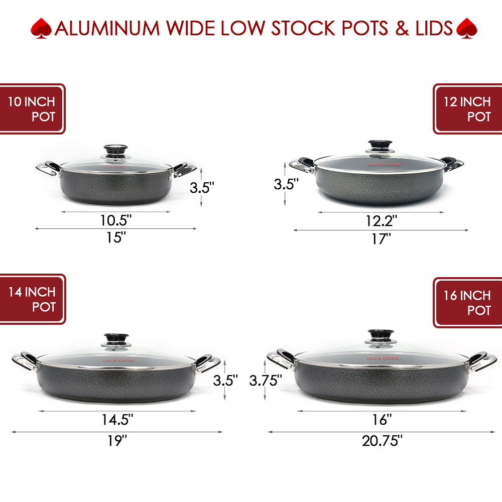 Aluminum Nonstick Wide Low Stock Pots & Lids – Bi Ace Cook