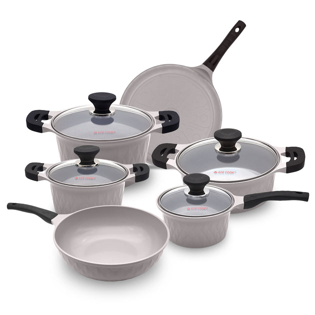 Formal Gray Healthy Nonstick Ceramic 10 Pcs Frying Pan, Wok, Saucepan ...