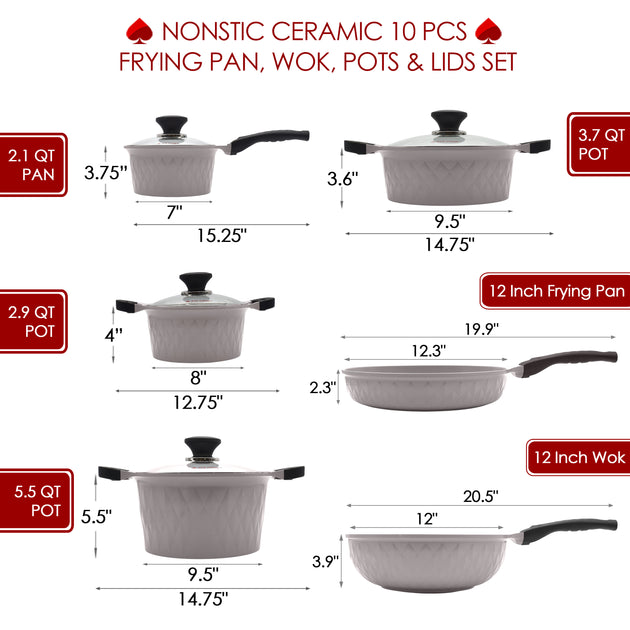 Formal Gray Healthy Nonstick Ceramic 10 Pcs Frying Pan, Wok, Saucepan ...